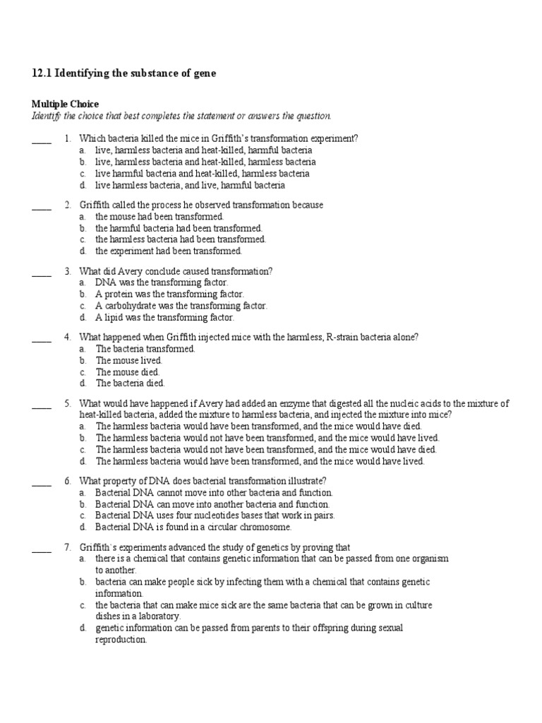 12.1 Identifying The Substance of Gene-2 | PDF | Transformation ...
