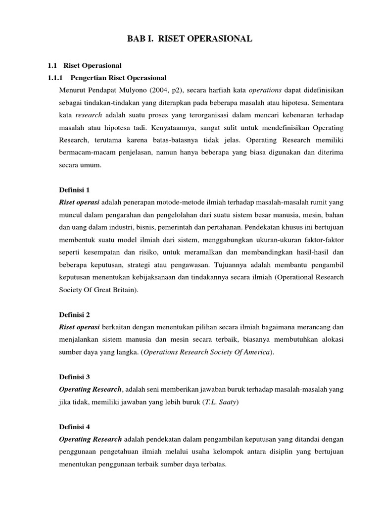 Pengertian Riset Operasional | PDF