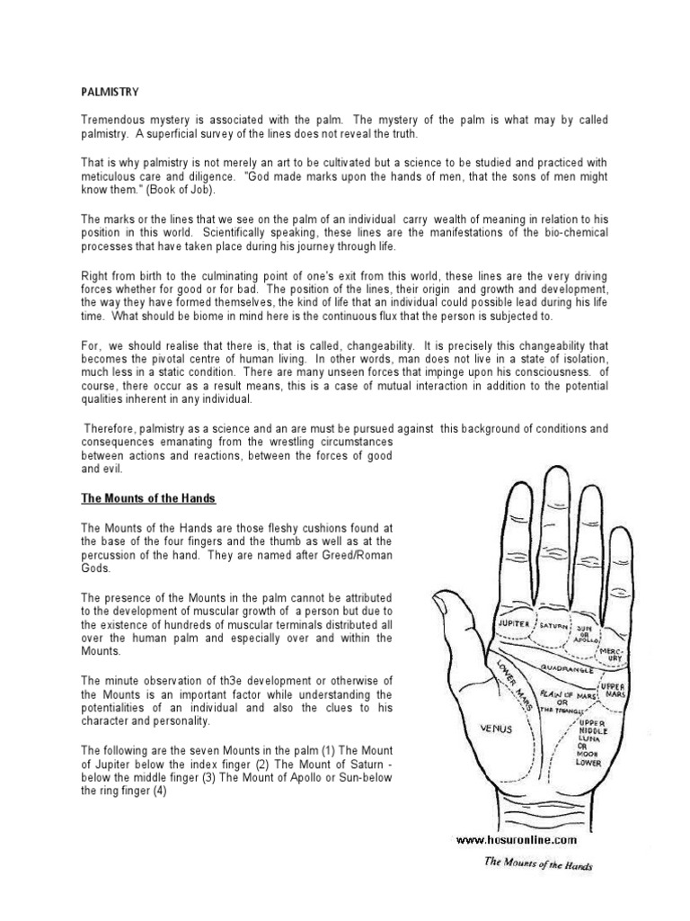 Palmistry: The Mounts of The Hands | PDF | Finger | Hand