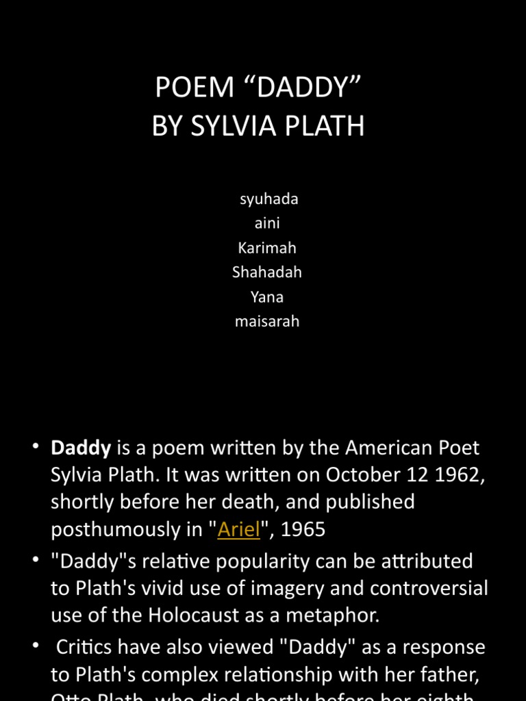Poem "Daddy" by Sylvia Plath: Syuhada Aini Karimah Shahadah Yana ...