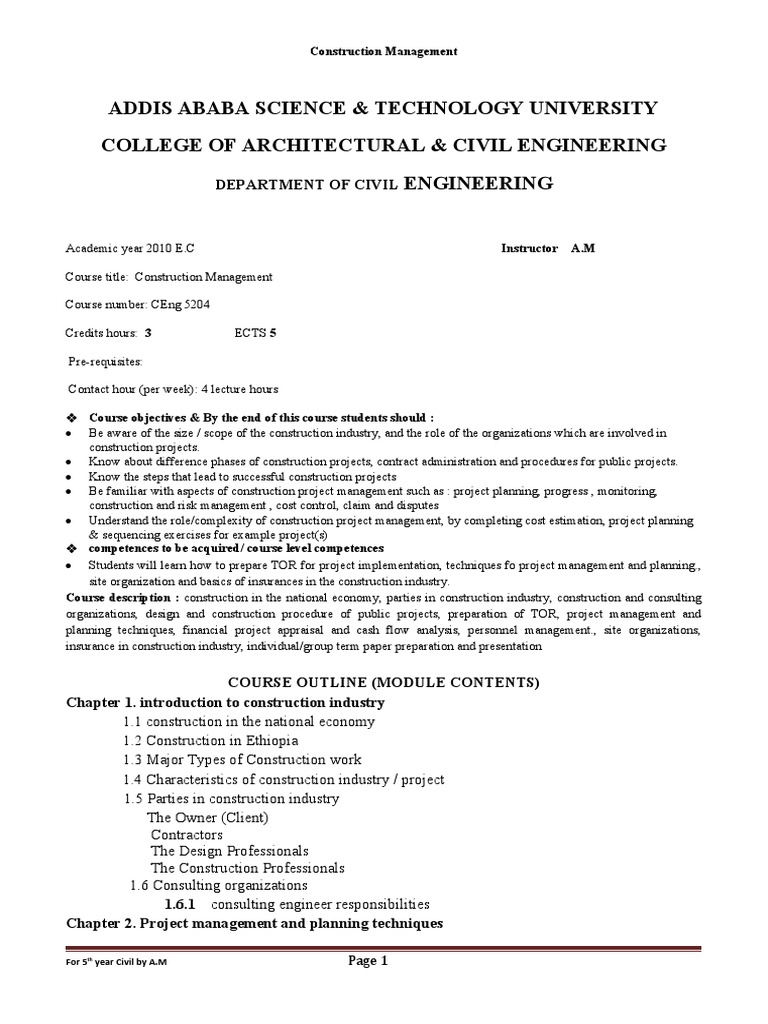 Addis Ababa Science & Technology University College of Architectural ...