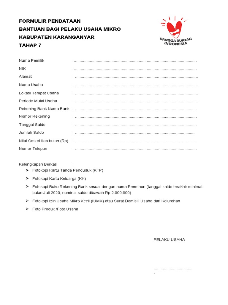 Formulir Usaha Karanganyar Tahap 7 | PDF