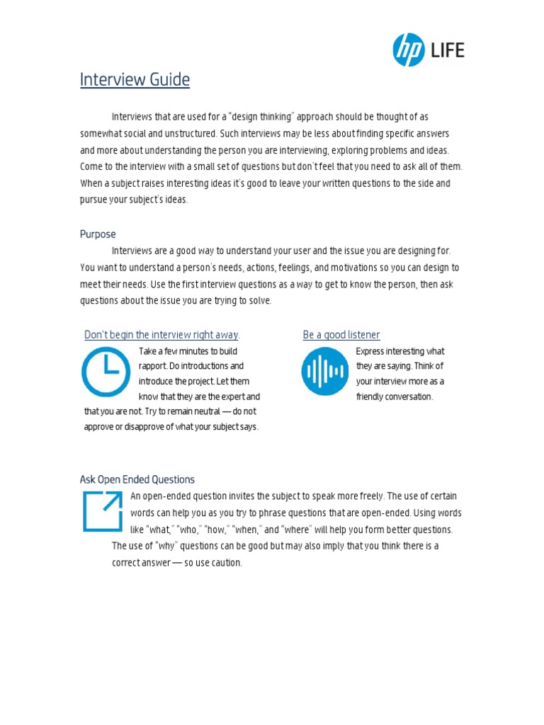 An Interview Guide For Design Thinking | PDF | Interview | Question