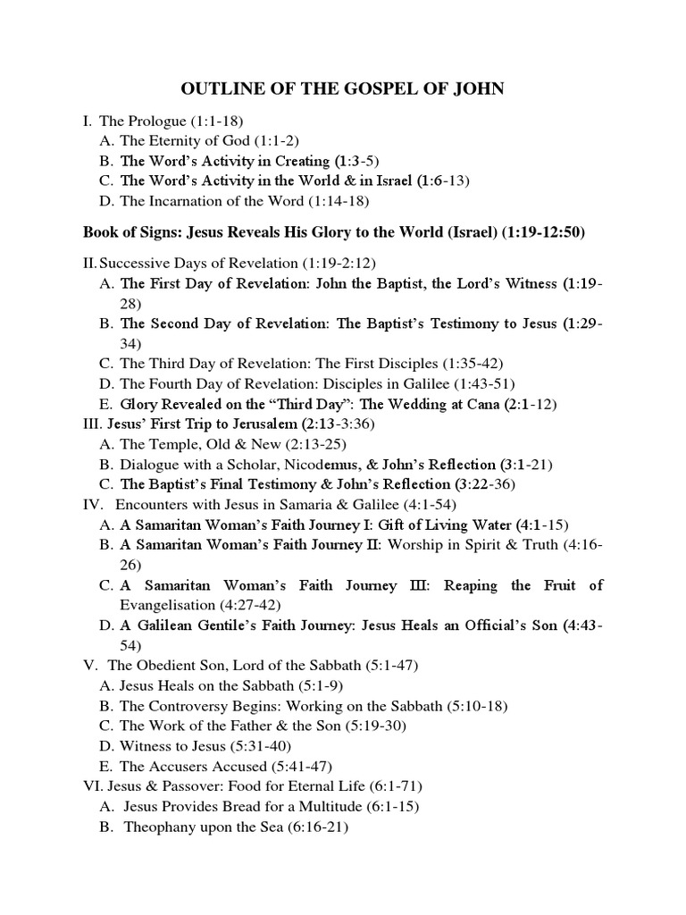 Outline of The Gospel of John: Book of Signs: Jesus Reveals His Glory ...
