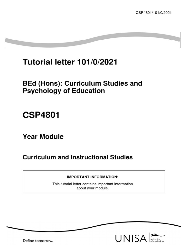 Tutorial Letter 101/0/2021: Bed (Hons) : Curriculum Studies and ...