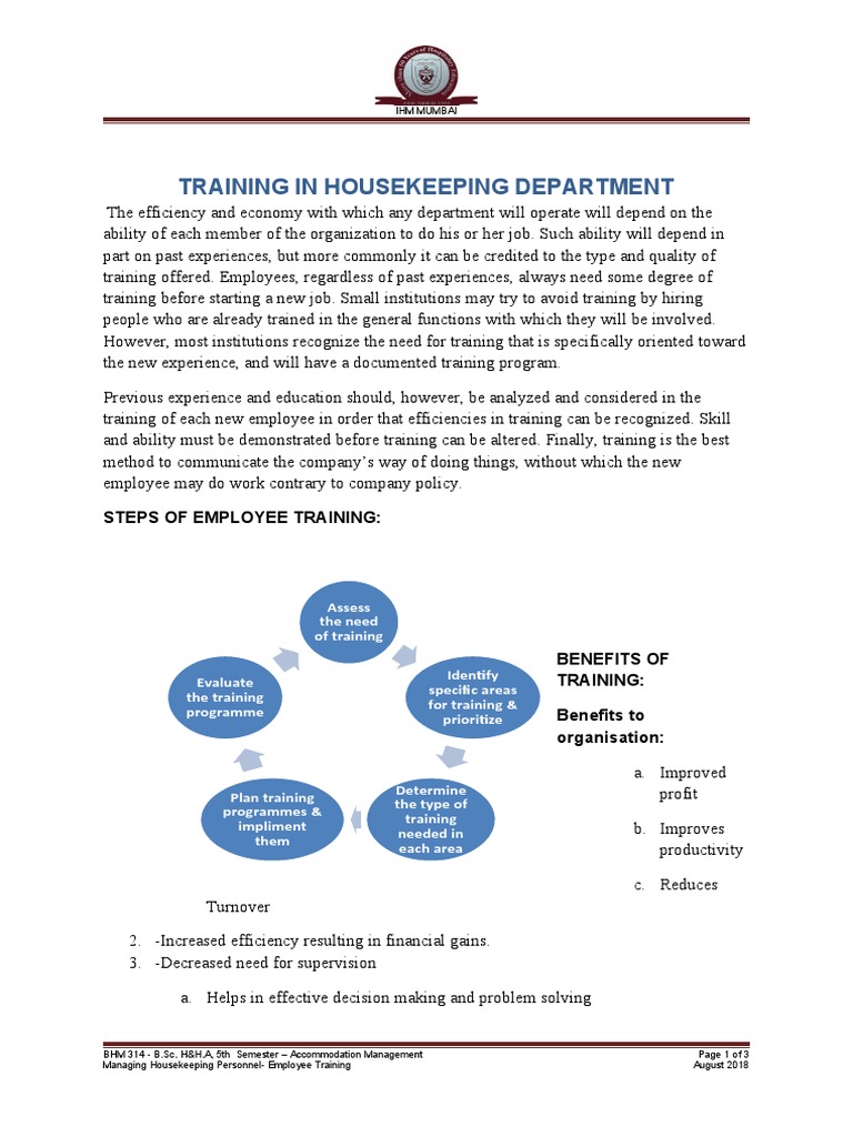 Training in Housekeeping Department: Steps of Employee Training | PDF ...