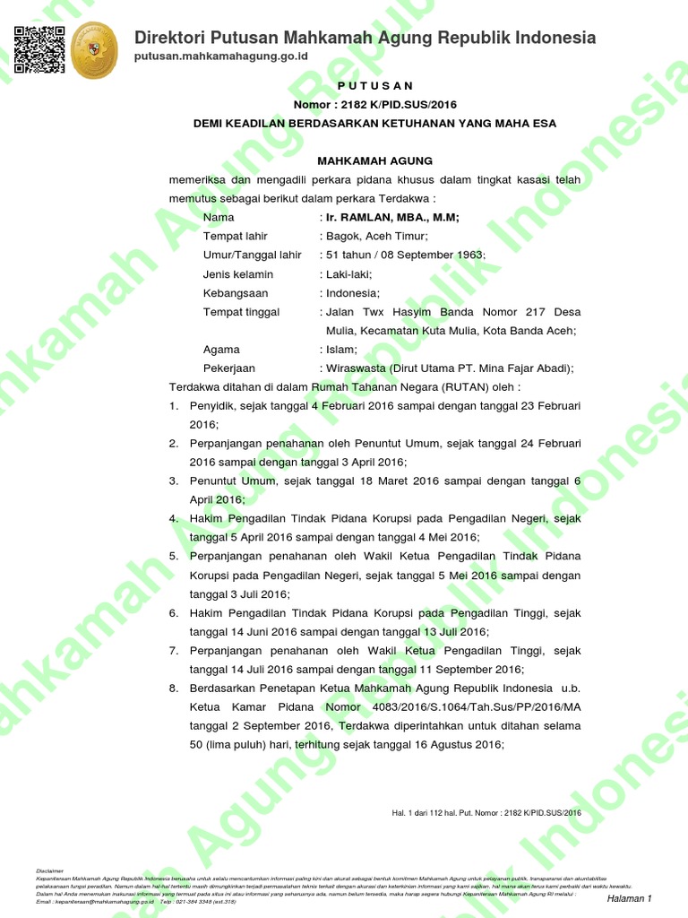 Putusan 2182 K Pid - Sus 2016 20210512 | PDF