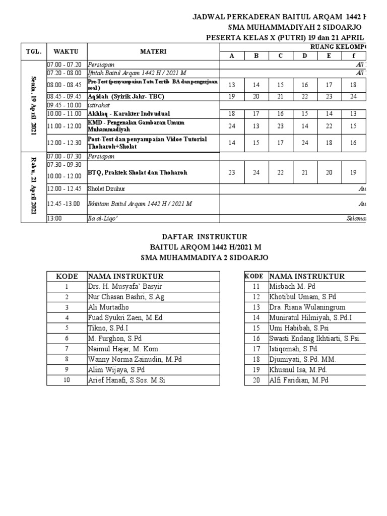 Jadwal BA KLS X 2021 TERBARU | PDF