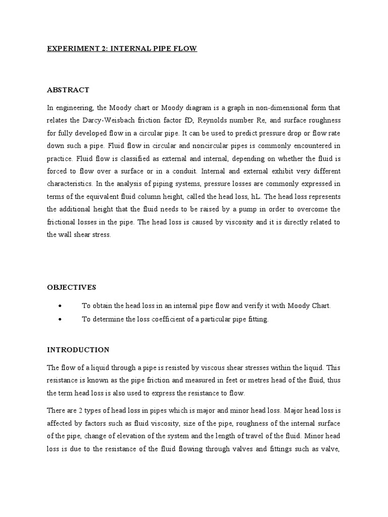 Experiment 2: Internal Pipe Flow | PDF | Fluid Dynamics | Liquids