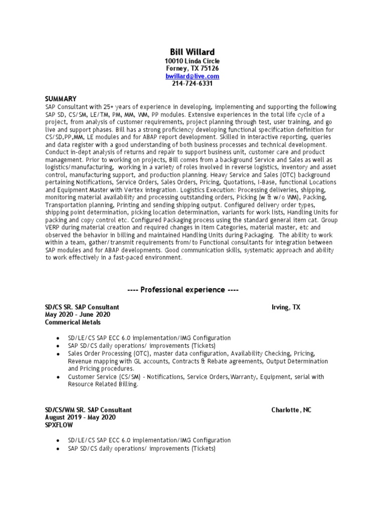 Dice Resume CV Bill Willard | PDF | Logistics | Packaging And Labeling