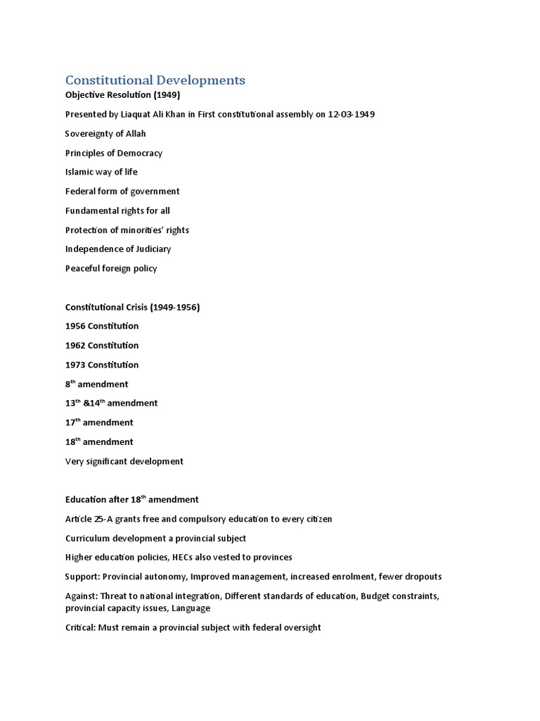 Constitutional Developments: Objective Resolution (1949) | PDF | Politics