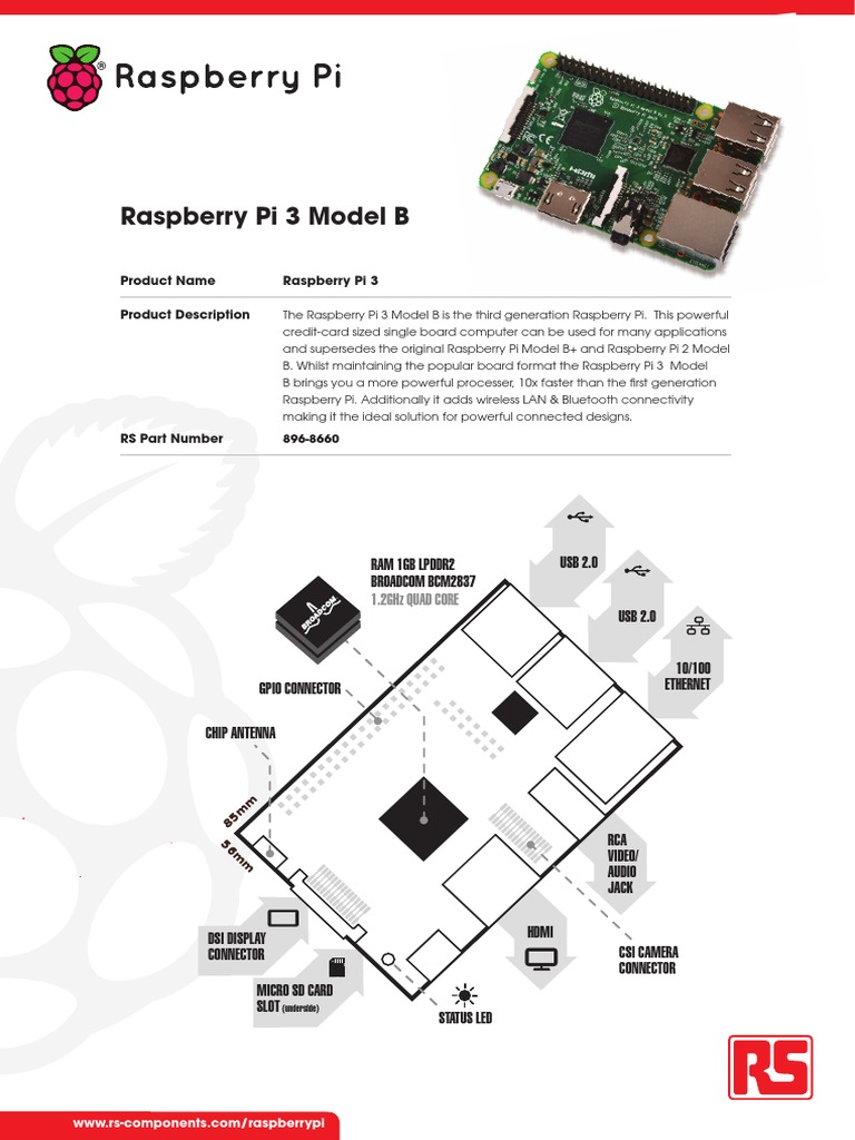 Raspberry Pi 3 Model B: USB 2.0 Ram 1Gb Lpddr2 Broadcom Bcm2837 | PDF ...