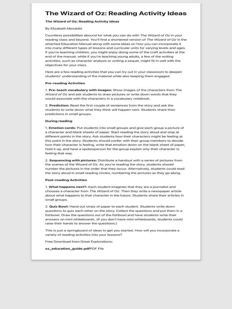 Engaging Wizard of Oz Activities | PDF | Learning | Communication