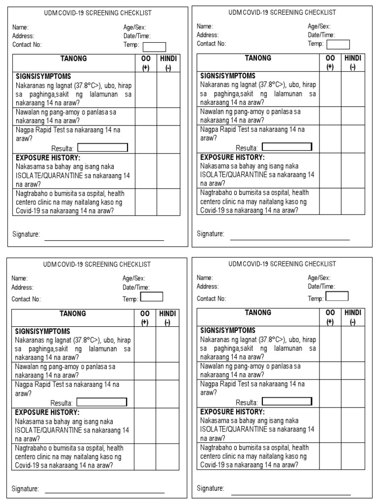 UDM Screening Checklist | PDF