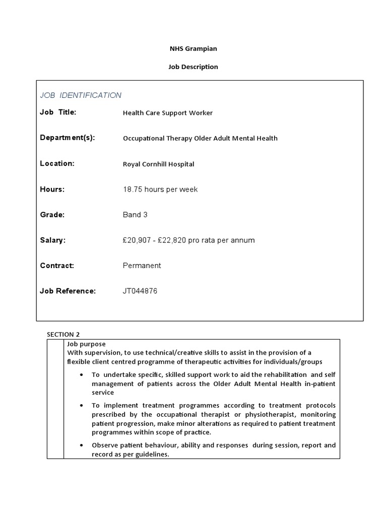 Job Identification: NHS Grampian Job Description | PDF | Physical ...