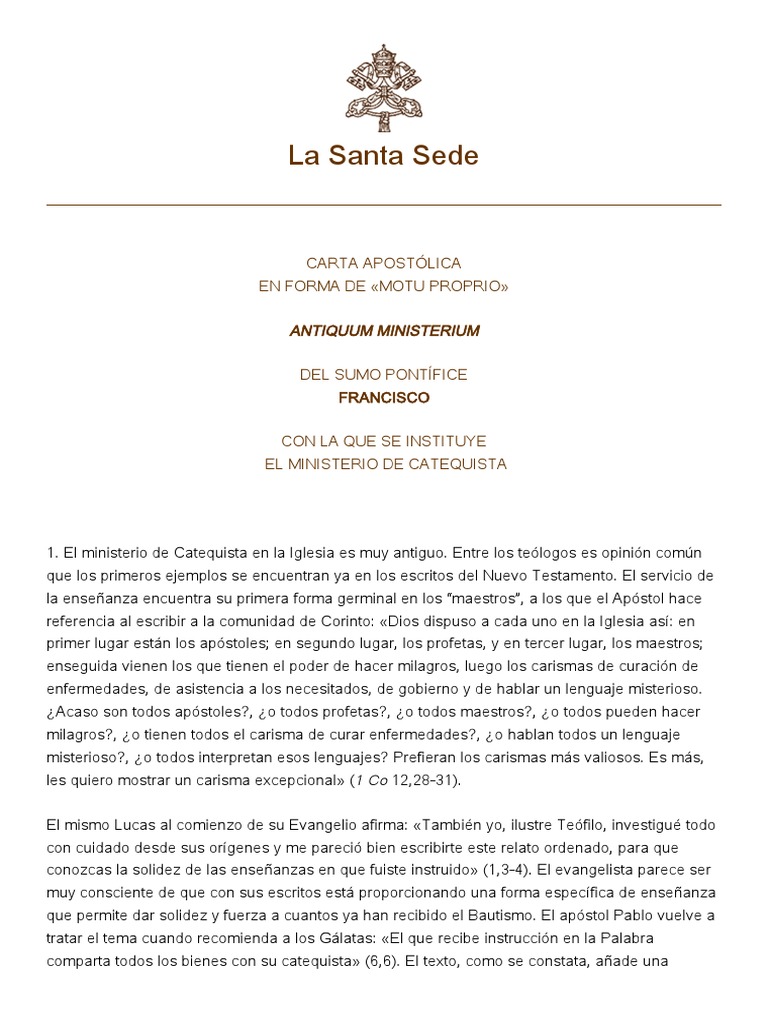 Papa Francesco Motu Proprio 20210510 Antiquum Ministerium | PDF ...