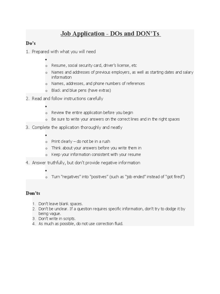 Job Application - DOs and DON'Ts | PDF | Career & Growth