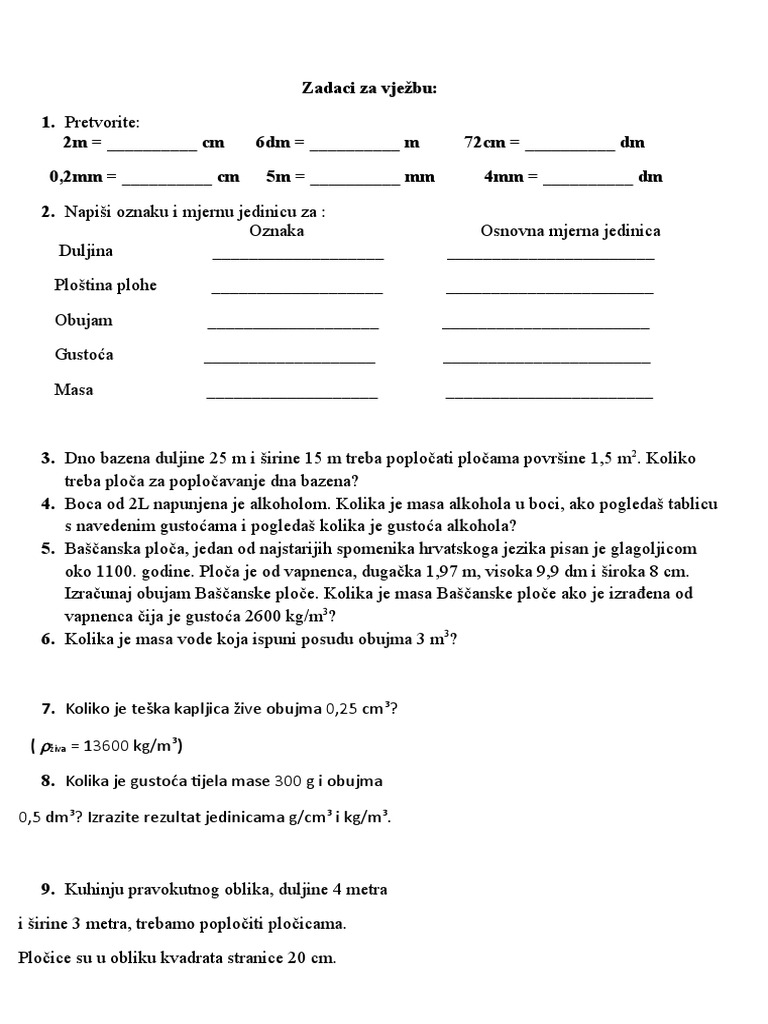 7 Raz Tijela I Tvari Zadaci | PDF