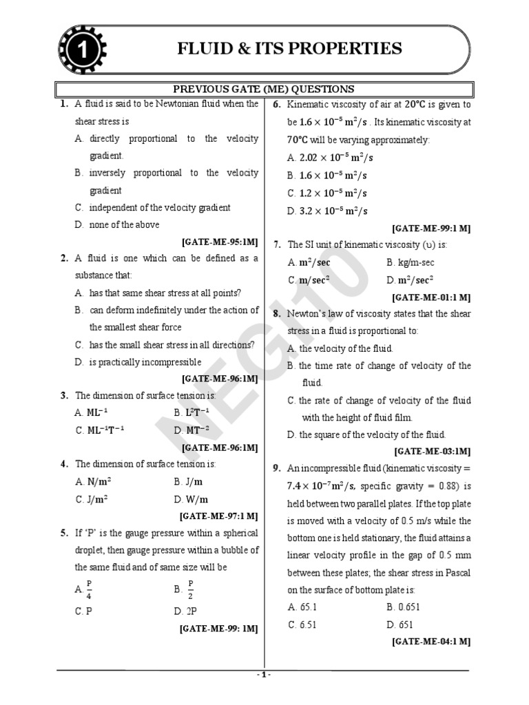 FLUID MECHANICS QUESTION BANK-unlocked | PDF | Shear Stress | Viscosity