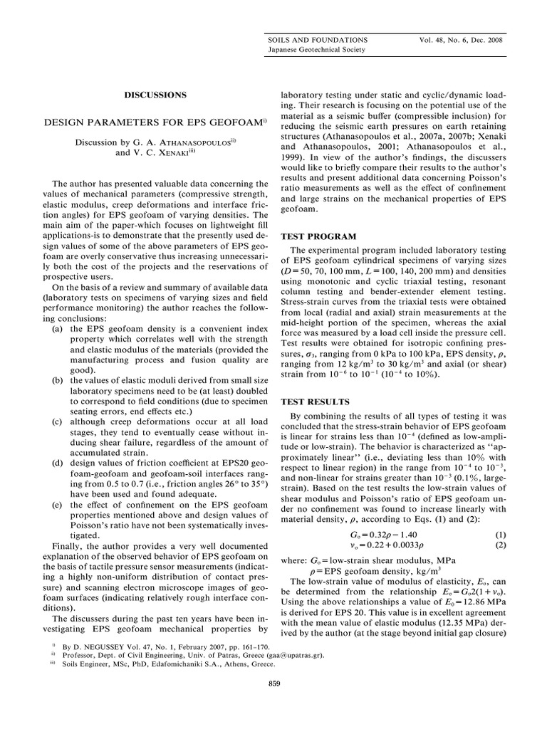 Design Parameters For Eps Geofoam v1 | PDF | Young's Modulus | Strength ...