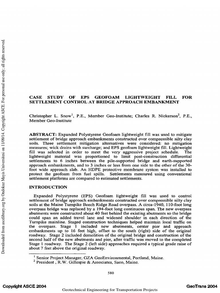 Case Study of EPS Geofoam Lightweight Fill For Settlement Control at ...