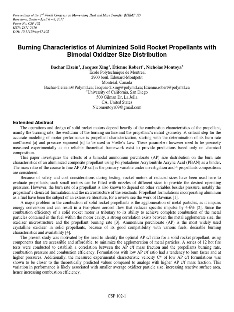 Burning Characteristics of Aluminized Solid Rocket Propellants With ...