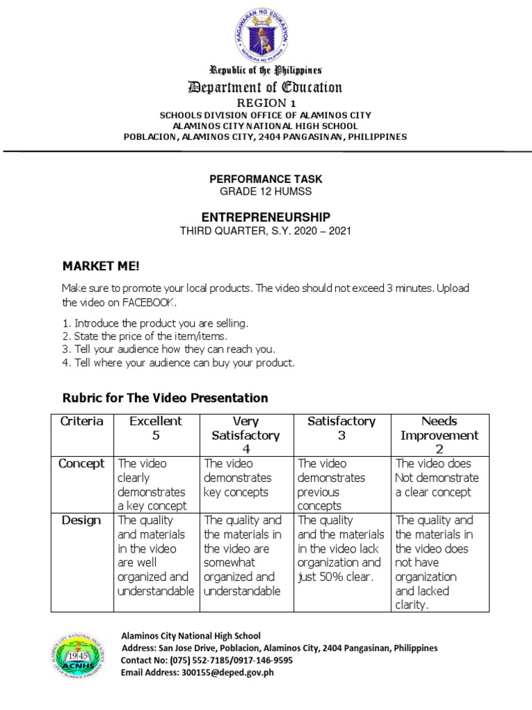 Performance Task in Entrep | PDF | Communication | Business