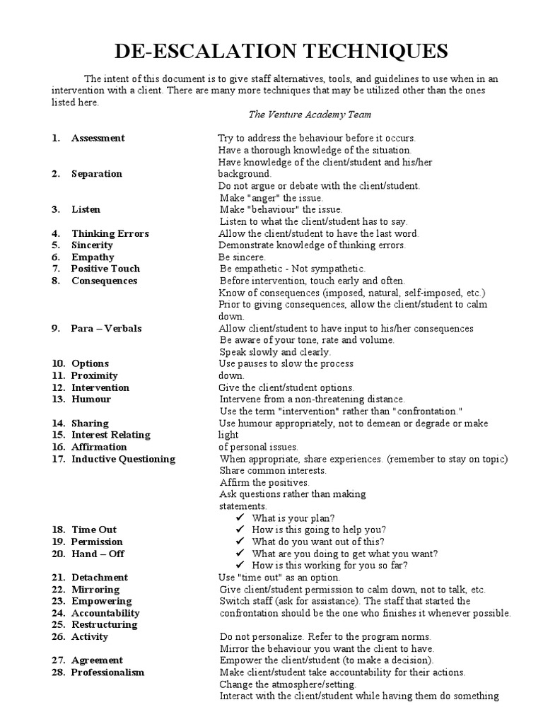 De-Escalation Techniques | PDF | Empathy | Communication