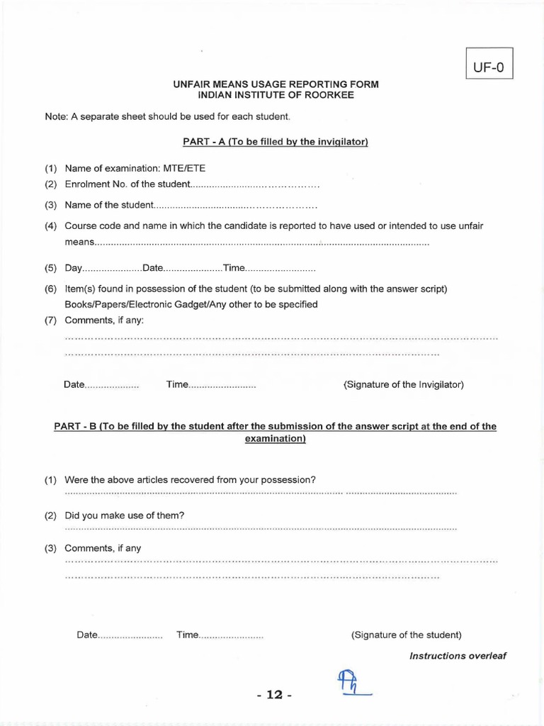 Form For Reporting Unfair Means | PDF | Justice | Crime & Violence