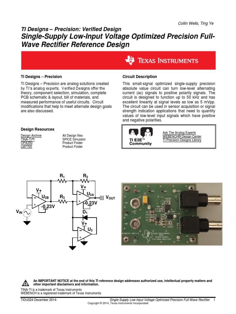 Full-Wave Rectifier Reference Design | PDF | Amplifier | Operational ...