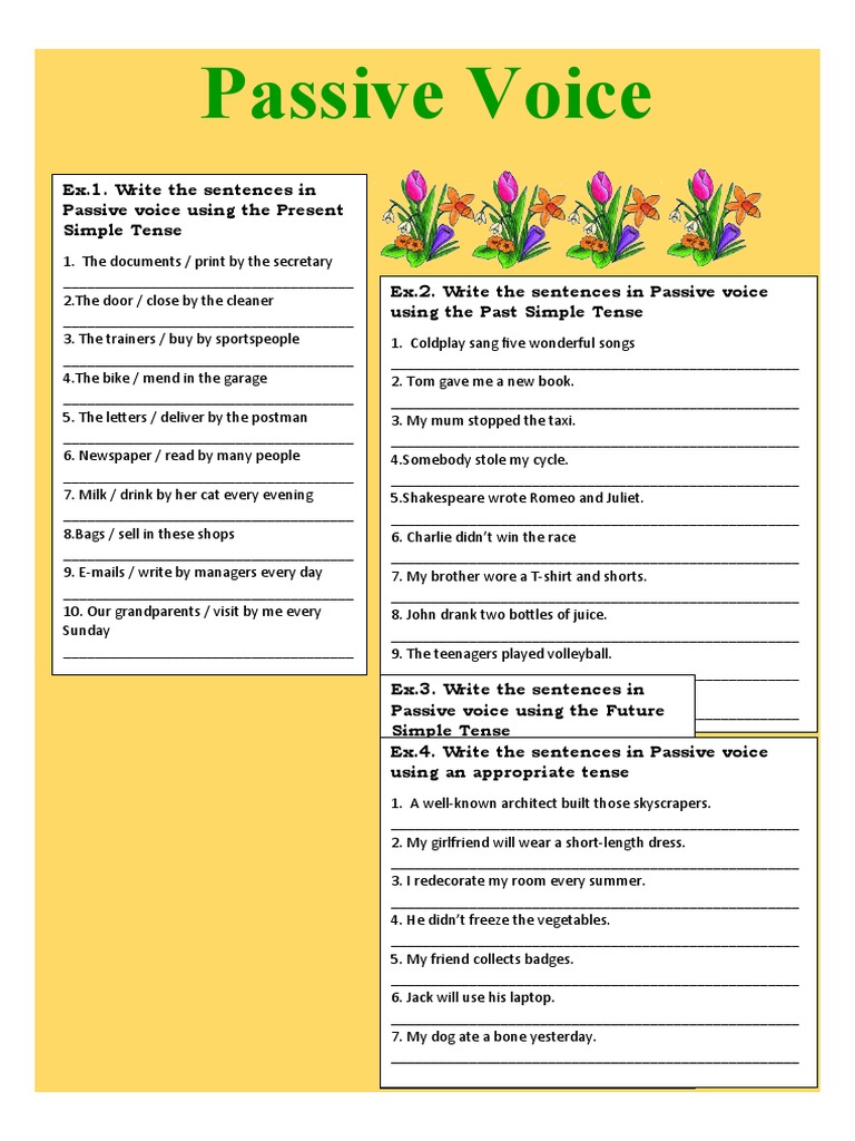 Passive Voice Exercises Grammar Drills Sentence Transformation ...