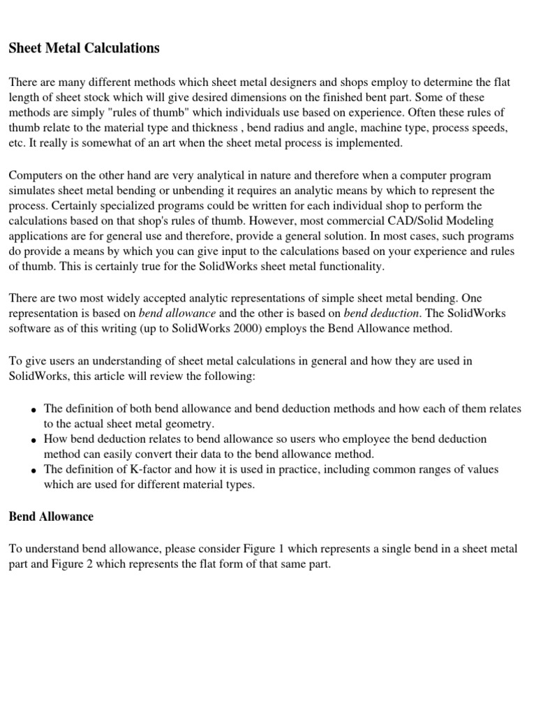 Sheet Metal Calculations: Bend Allowance | PDF | Mechanical Engineering ...