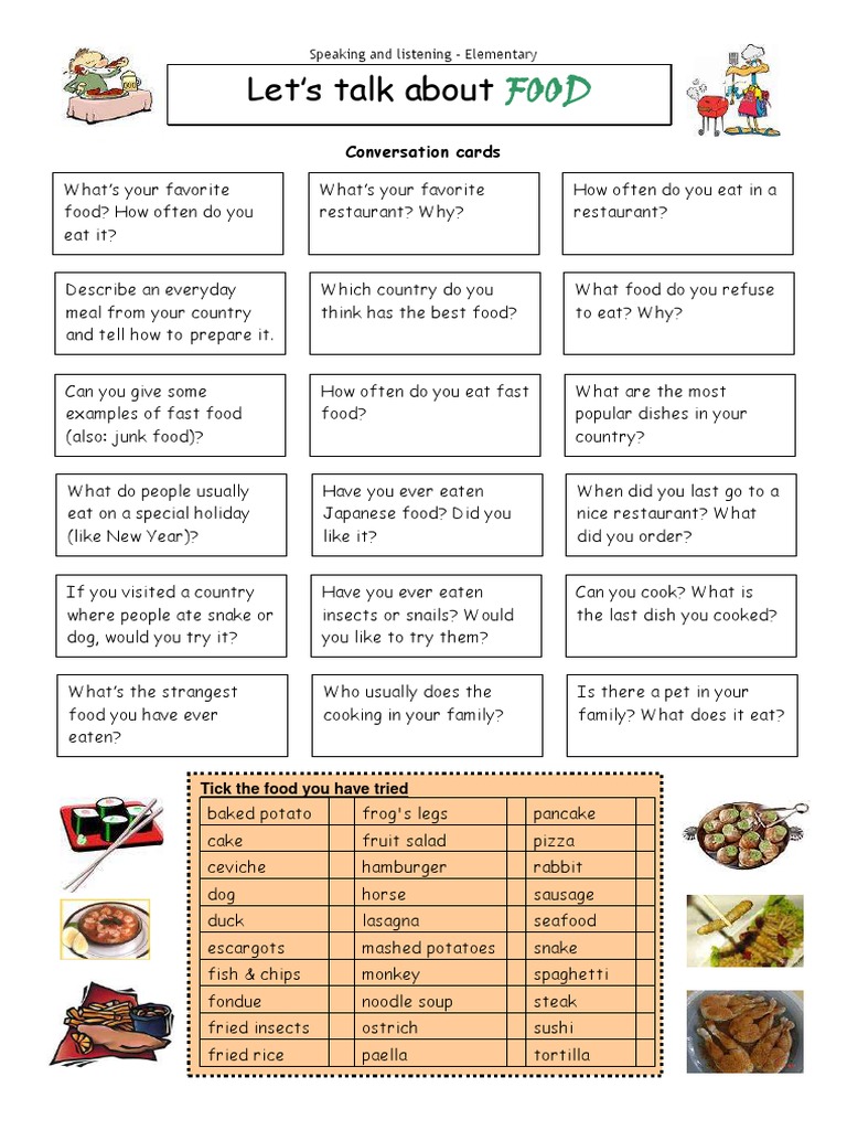 Food Conversation Cards for Beginners | PDF | Cooking, Food & Wine ...