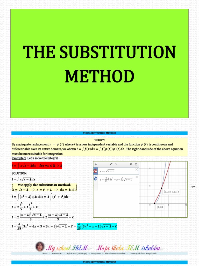Substitution Method | PDF | Square Root | Integral