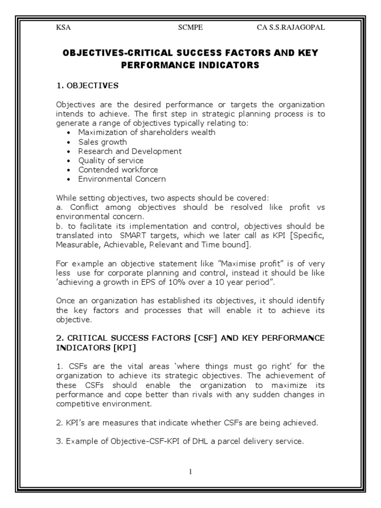 CSF and Kpi | PDF | Performance Indicator | Cerebrospinal Fluid