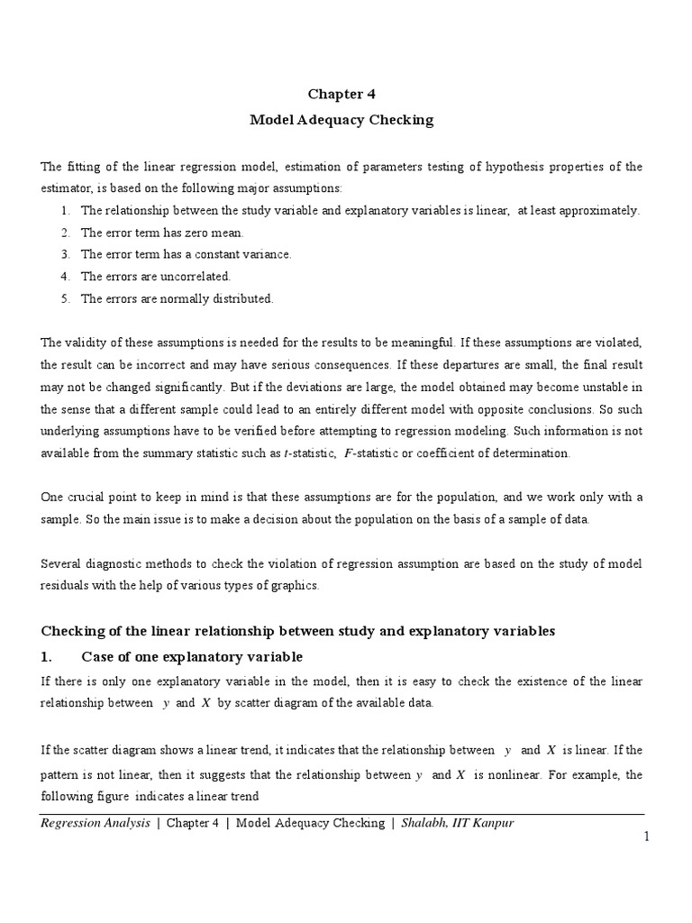 Regression Analysis - Chapter 4 - Model Adequacy Checking - Shalabh, IIT Kanpur | PDF | Errors ...