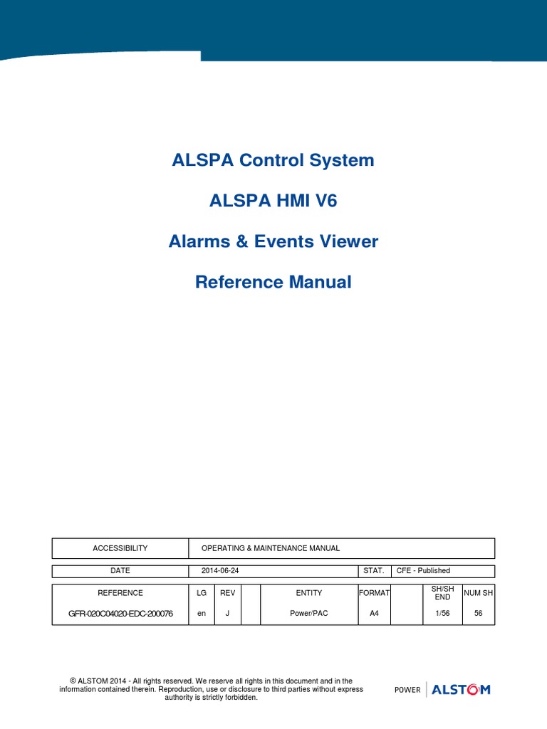 ALSPA Control System ALSPA HMI V6 Alarms & Events Viewer Reference ...