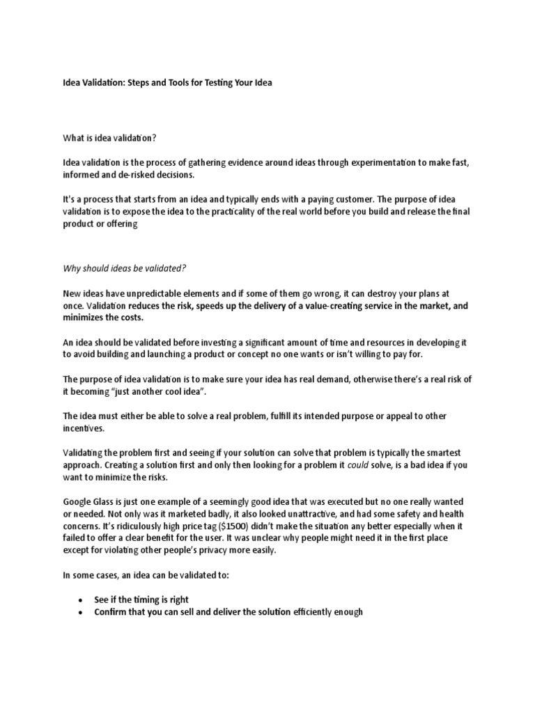 Idea Generation and Validation | PDF | Business Model | Experiment
