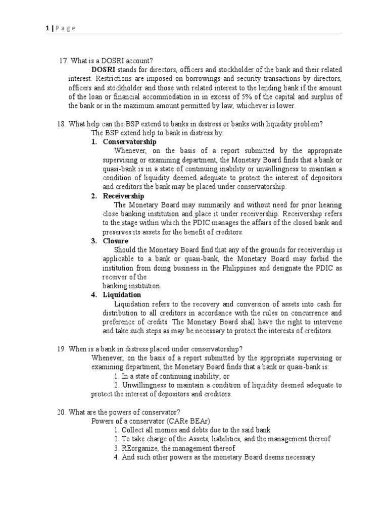 DOSRI Stands For Directors, Officers and Stockholder of The Bank and ...