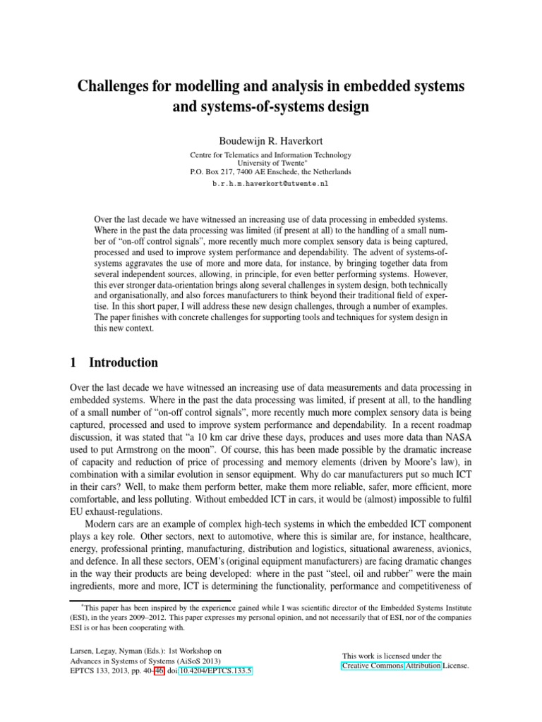 Challenges For Modelling and Analysis in Embedded Systems and Systems ...