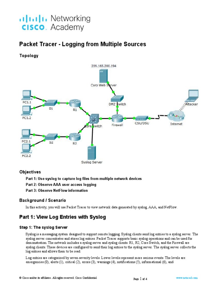 11.2.3.11 Packet Tracer - Logging From Multiple Instructions | PDF | Computer Network | Command ...