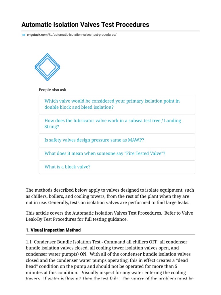 Automatic Isolation Valves Test Procedures | PDF | Leak | Valve