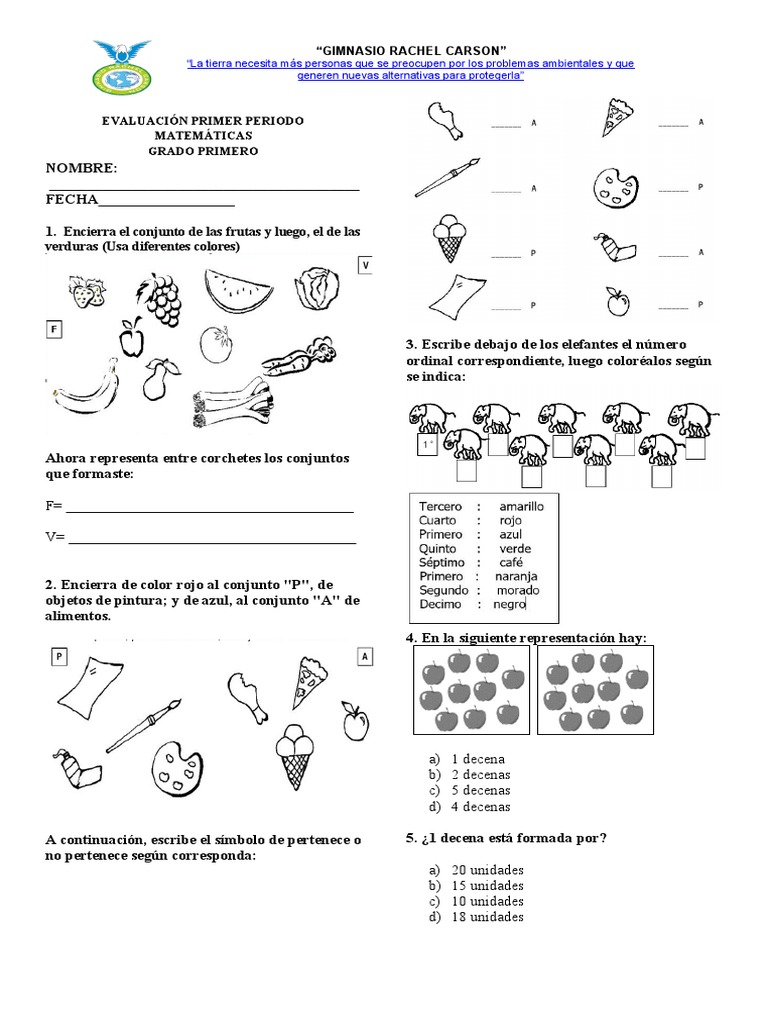 Evaluacion Matematicas Primer Periodo Grado Primero | PDF | Enseñanza ...