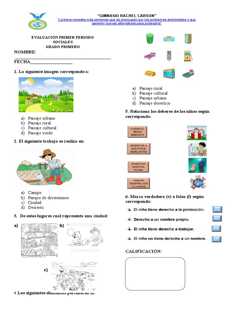Evaluacion Sociales Primer Periodo Grado Primero | PDF