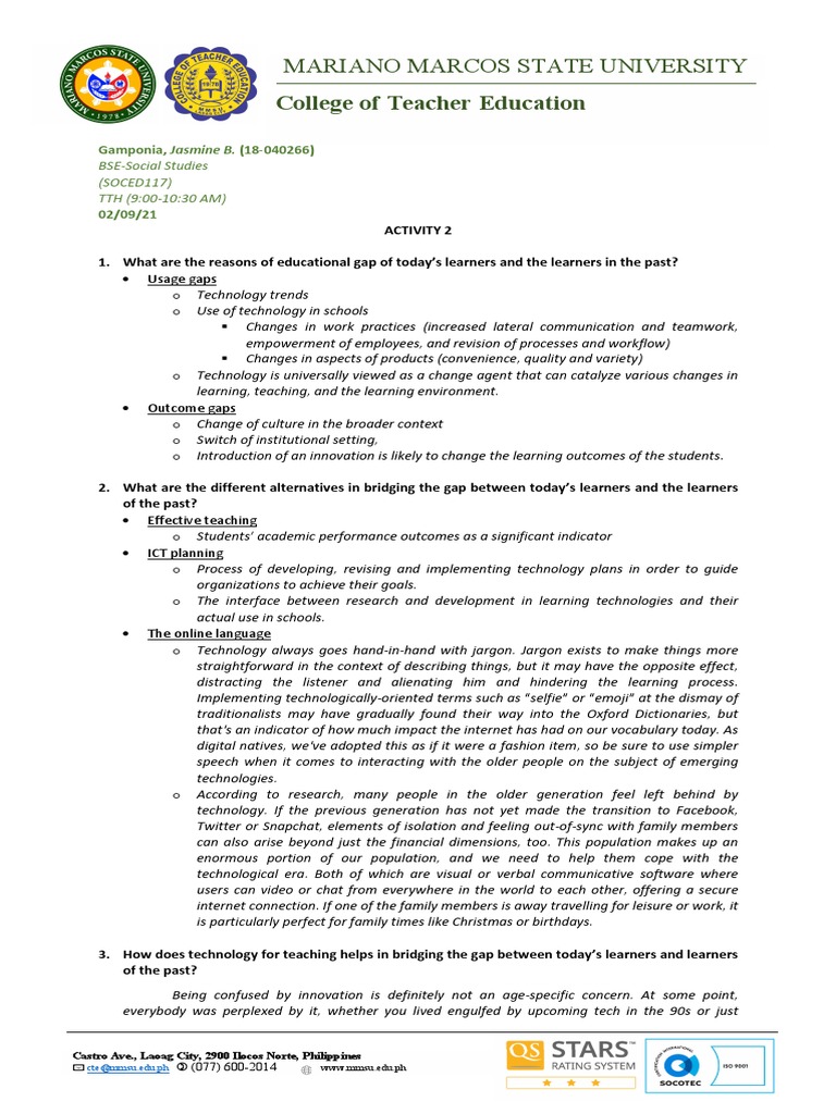 Soced117 Activity 2 Gamponia | PDF | Educational Technology | Learning