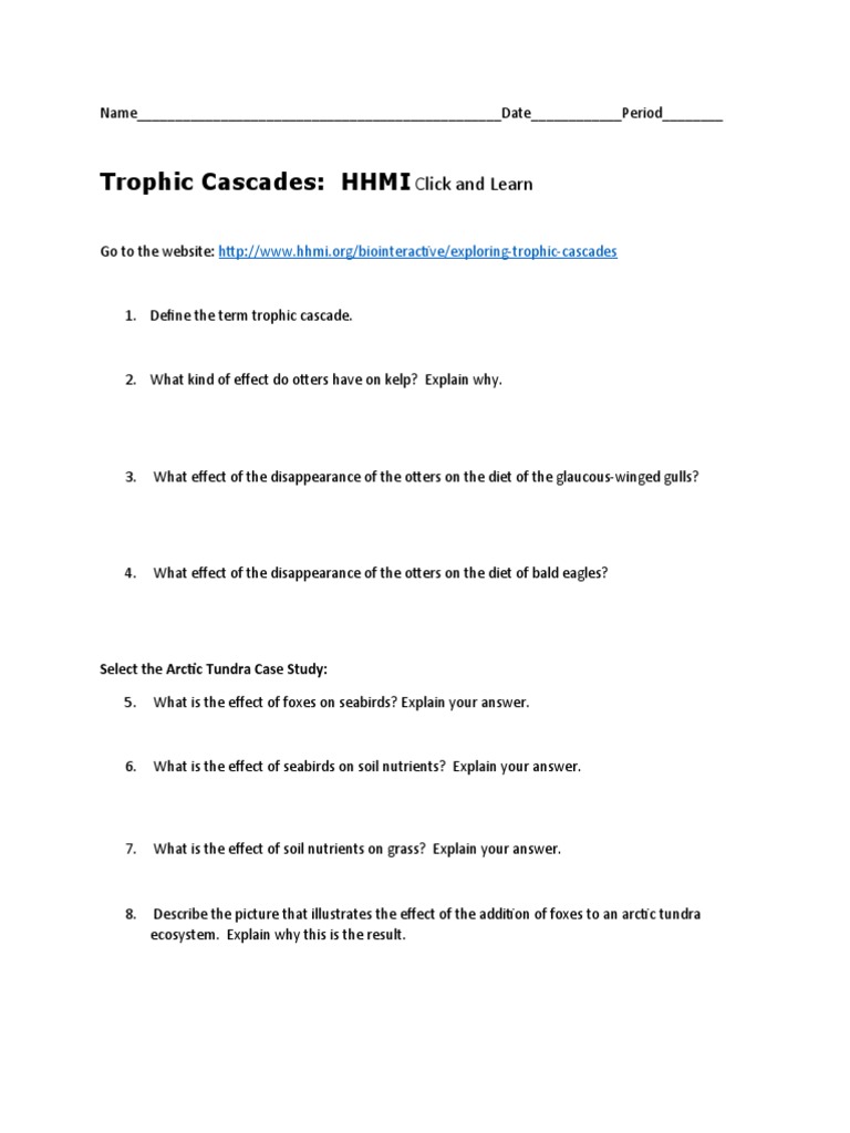 Trophic Cascades: HHMI Worksheet Guide | PDF | Science & Mathematics