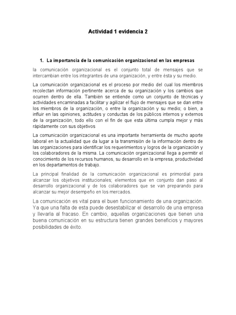 Actividad 1 Evidencia 2 | PDF | Empresas | Comunicación