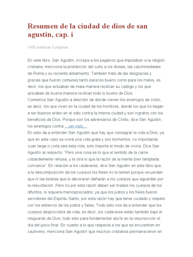 Resumen de La Ciudad de Dios de San Agustin | PDF | Agustín De Hipopótamo | Dios