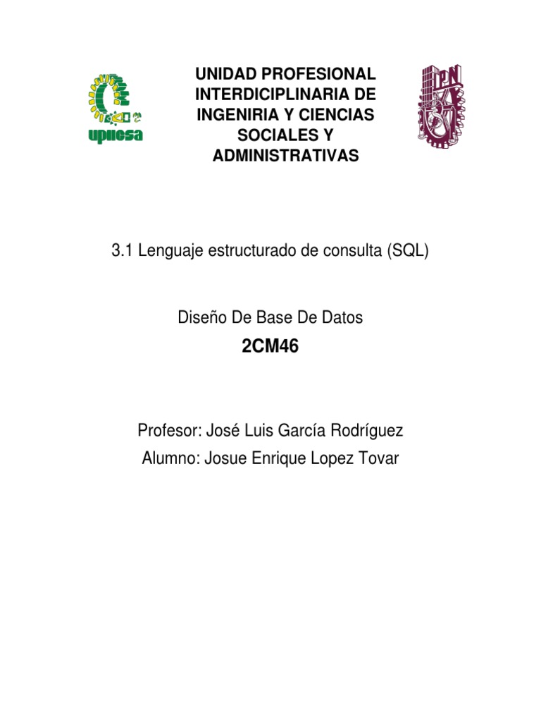3.1 Lenguaje Estructurado de Consulta (SQL) | PDF | SQL | Bases de datos