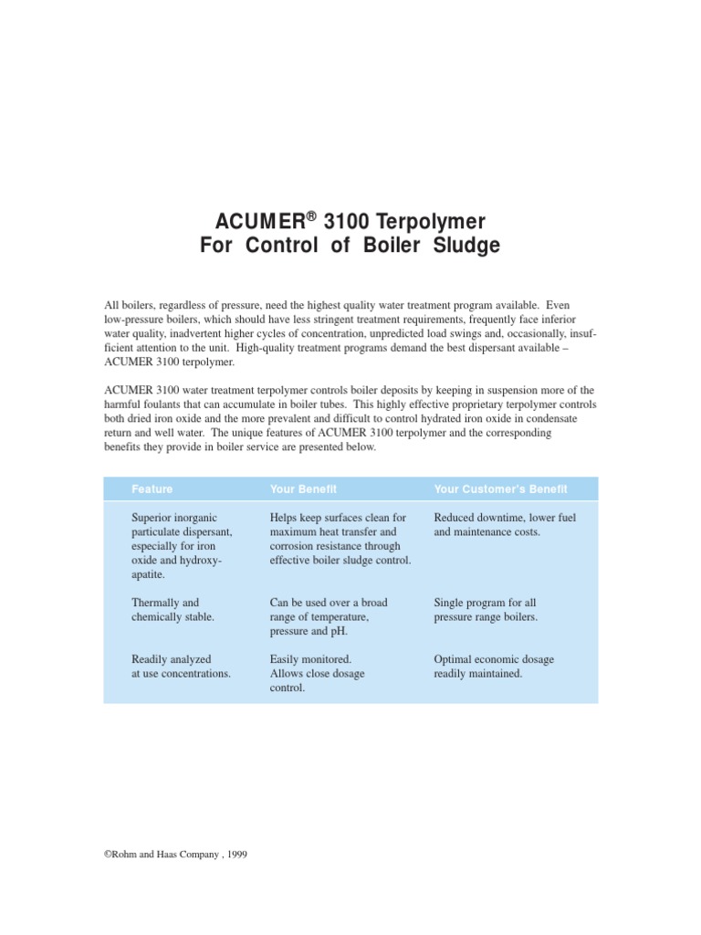 ACUMER 3100 Boiler Formulation | PDF | Chemical Substances | Chemistry